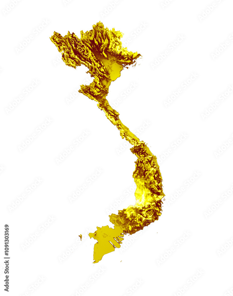 Vietnam map with the flag Colors White and Red Shaded relief map 3d ...