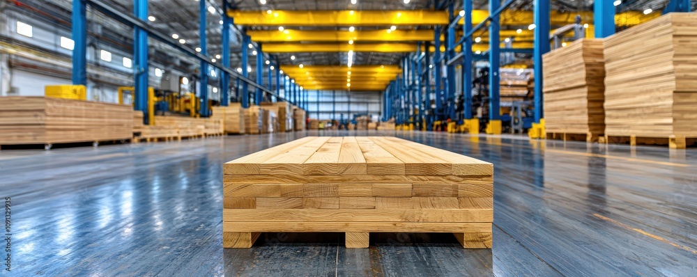 Detailed View of Stacked Wooden Planks on a Warehouse Floor in a ...