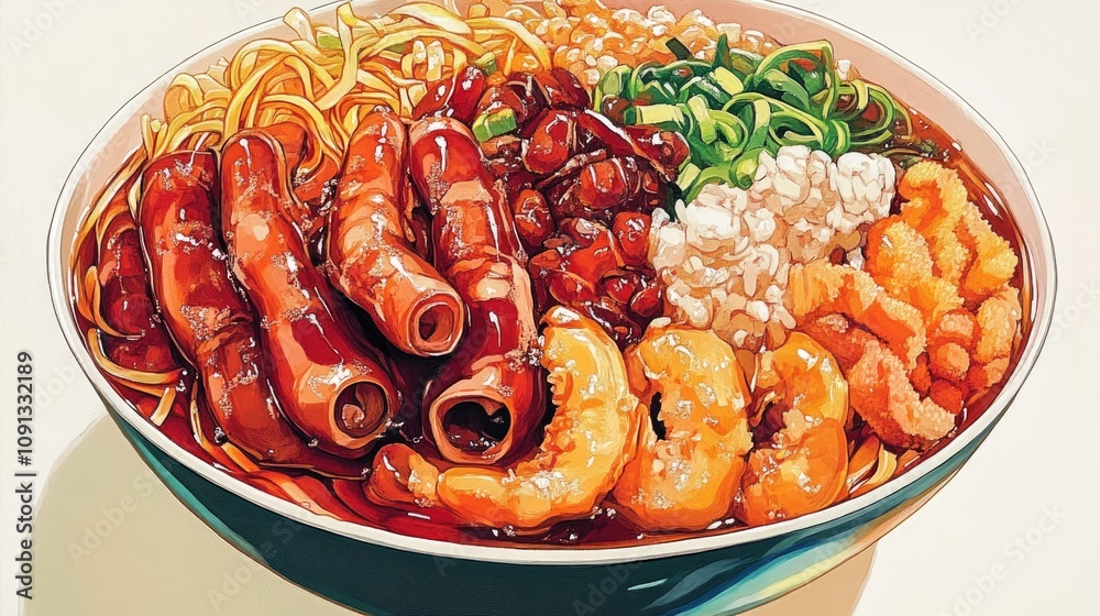 Sundae: Traditional Korean dish featuring pork intestines filled with ...