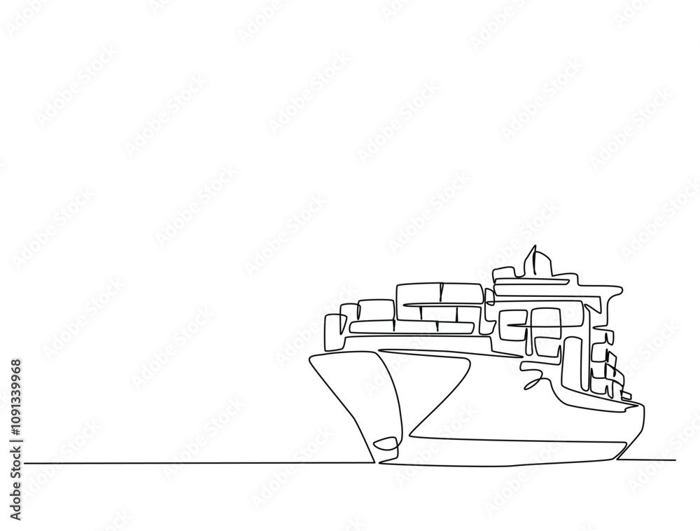 Continuous one line drawing of Container Cargo ship sailing. Cargo ship ...