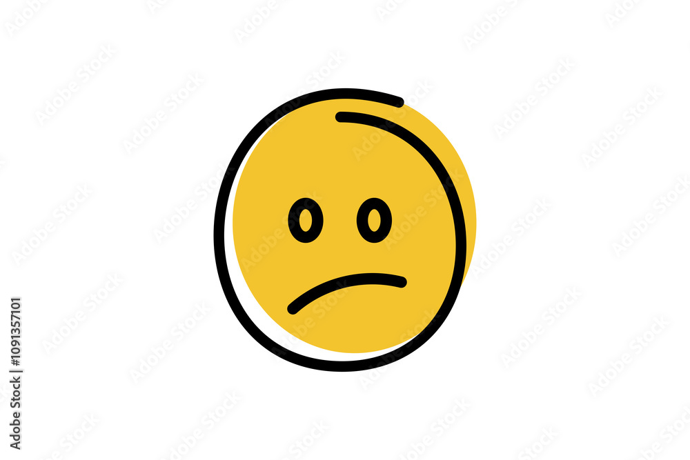 Confused face emoji in abstract line art with yellow base color ...