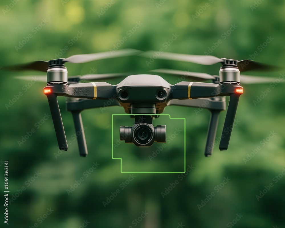 Surveillance drones scanning faces in a park, digital overlays ...