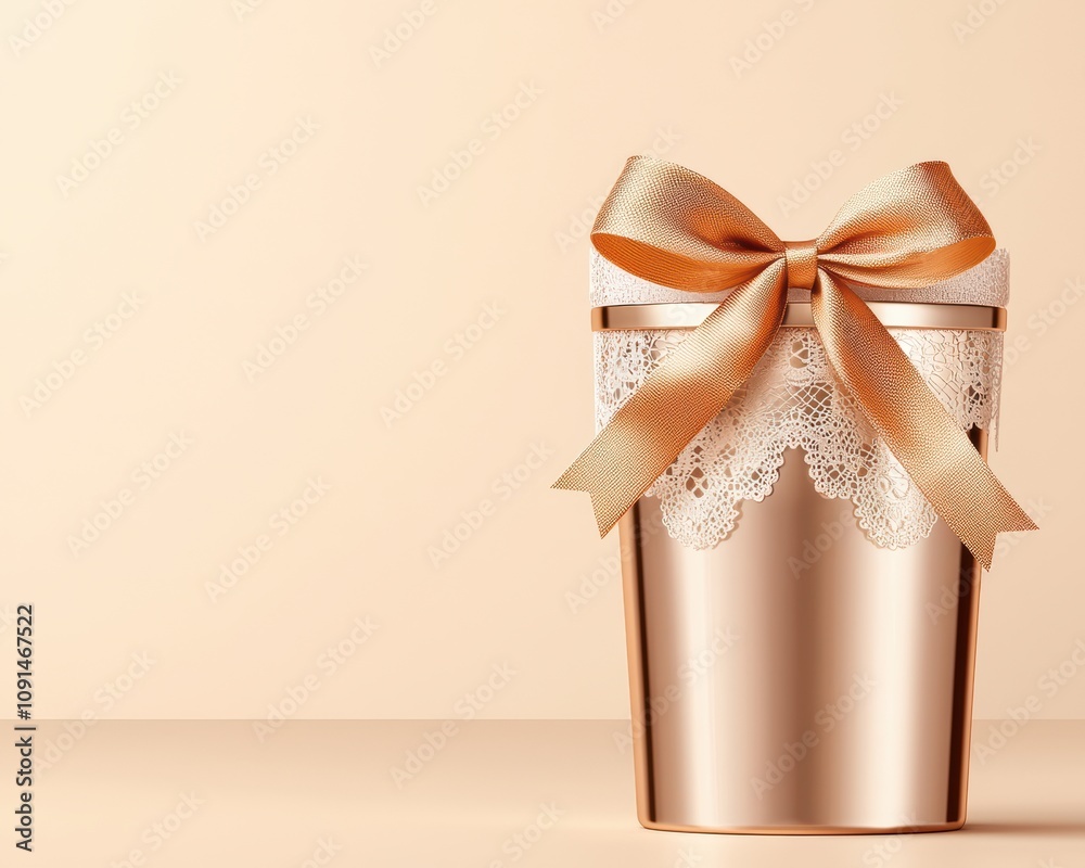 Elegantly wrapped gift box with a golden ribbon, perfect for ...