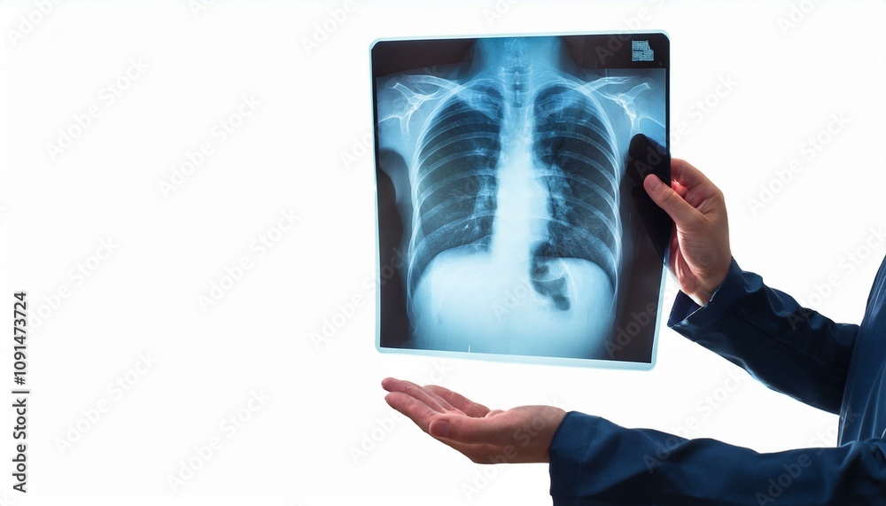 Chest X-Ray Diagnosis: A doctor's hands carefully present a detailed ...