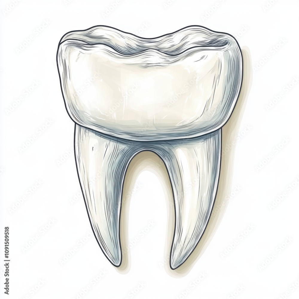 Illustration of a stylized, white molar tooth with defined edges ...