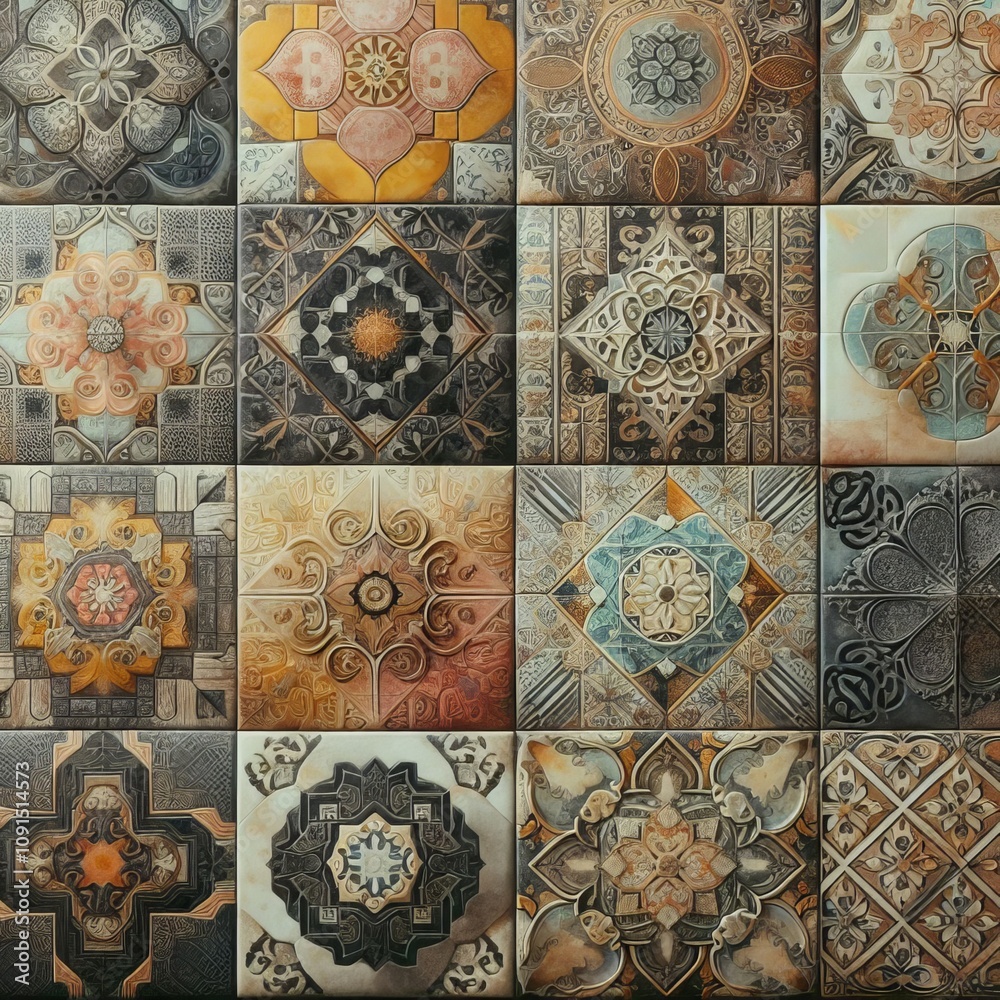 Combine different vintage tile styles and colors to create a uni Stock ...