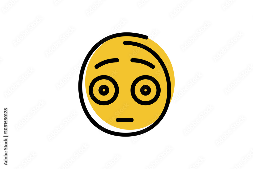 Flushed face emoji in abstract line art with yellow base color ...