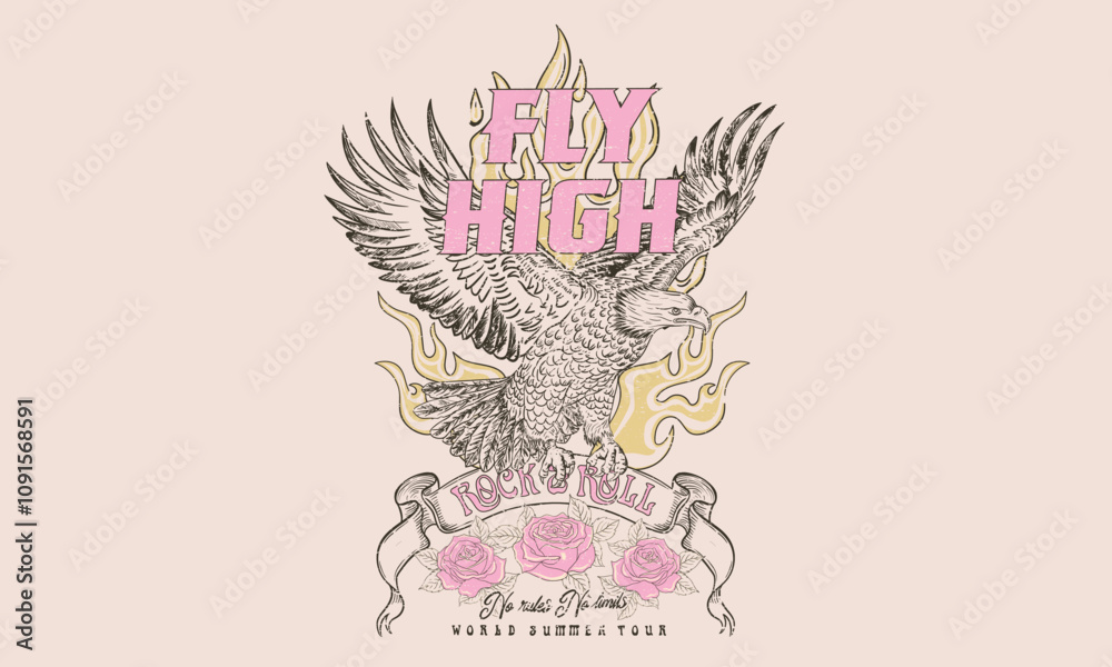 Rock and roll graphic print design for apparel, stickers, posters and ...