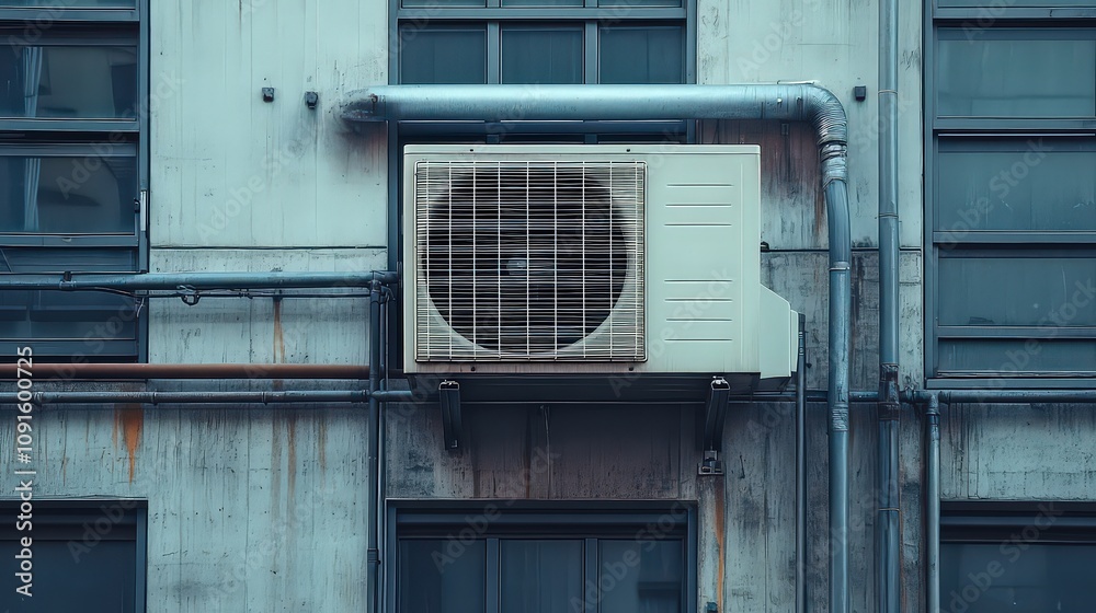 Modern industrial air conditioner with sleek metal casing, visible ...