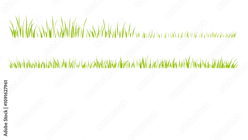 Grass line cad silhouettes set isolated on white background. Ground ...