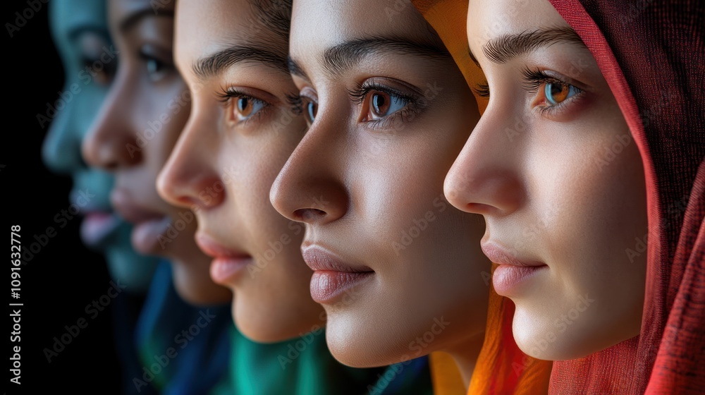 Faces of diverse individuals are separated by a line, showcasing vivid ...