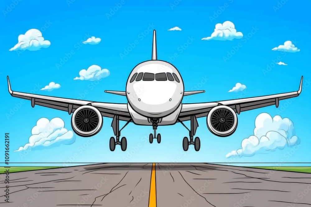 Simple 2D depiction of an aircraft taking off, with bold, colorful ...