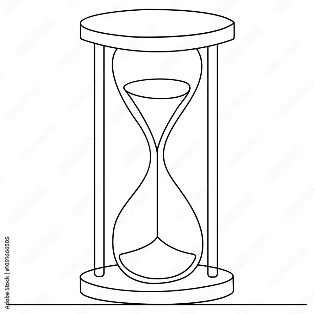 Continuous single line drawing of hourglass with flow sand Retro timer ...