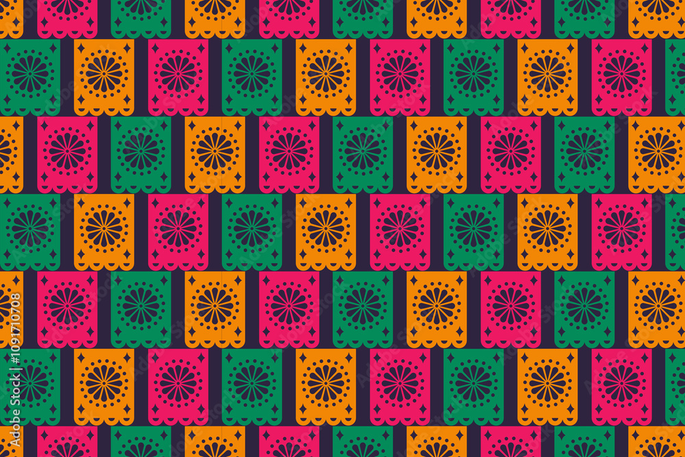 Mexican seamless pattern with papel picado. Vector illustration for ...