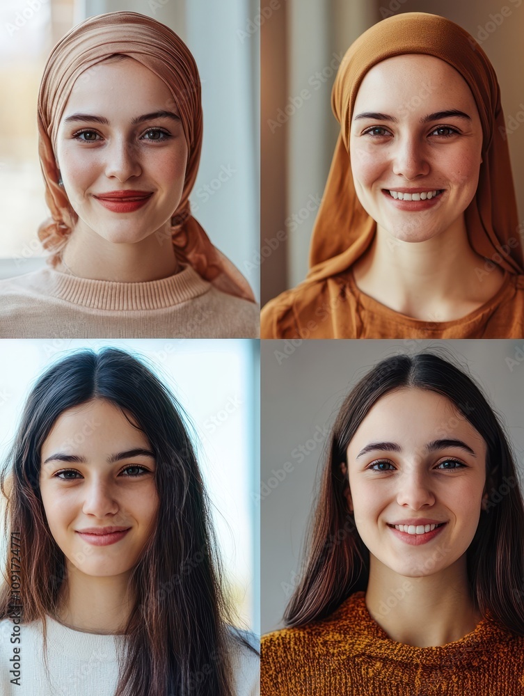 Four happy multicultural diverse friends young women talking in online ...