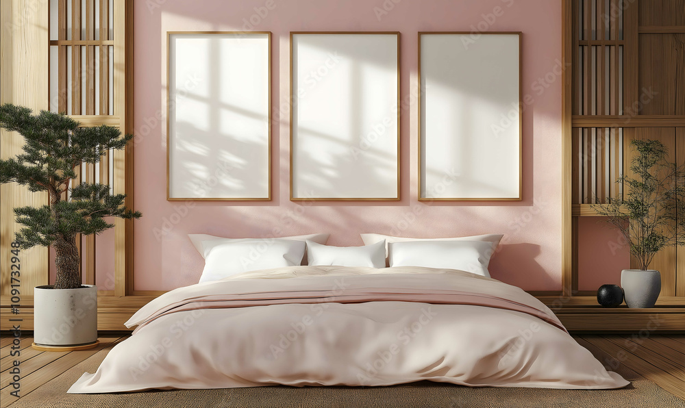 Frame mockup with white inside three hanging on the wall around the ...