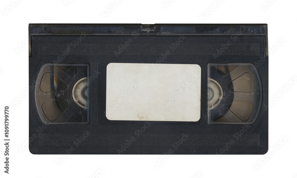 VHS old cassette front side, isolated video tape with clear area for ...