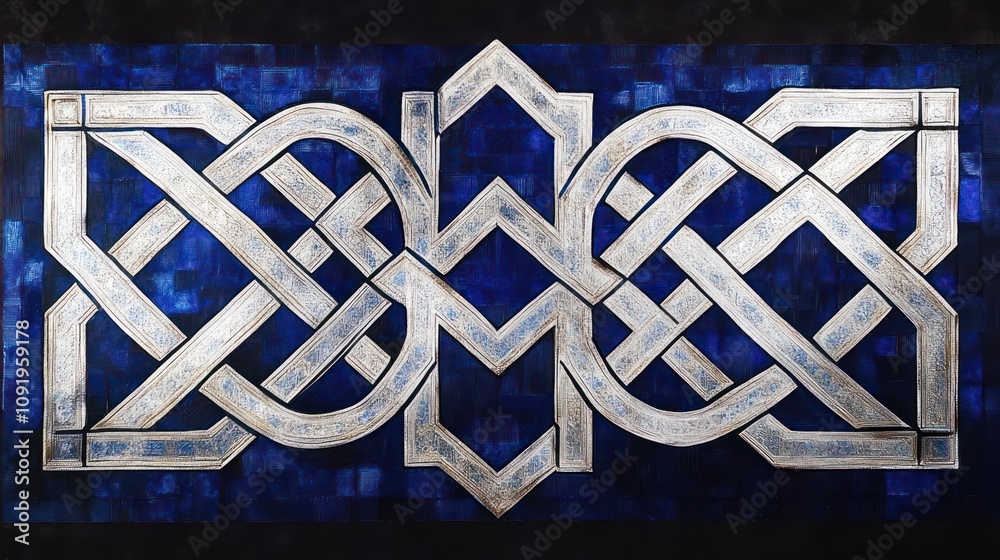 Arabic calligraphy in traditional Kufic style, symmetrical design, deep ...