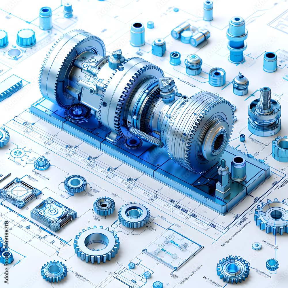 mechanical engineering project concept, engine draft plan drawing ...