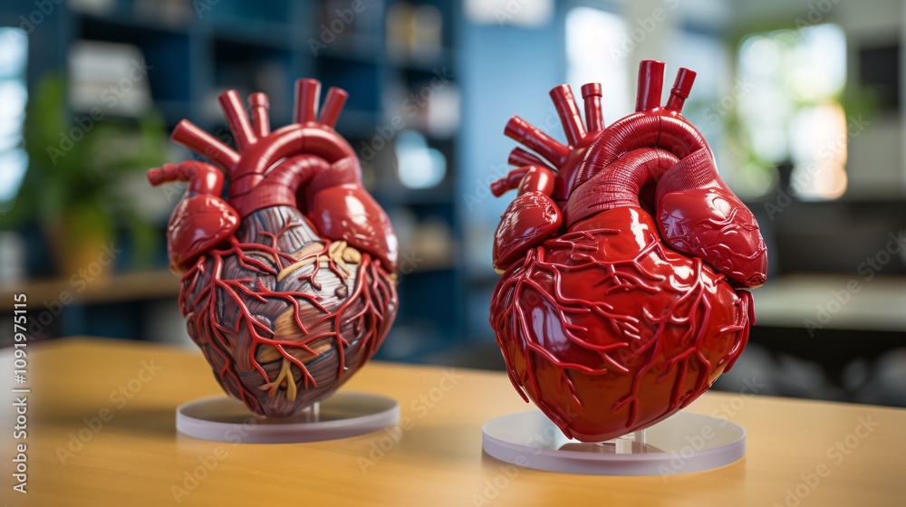Human heart anatomy model with a focus on the left and right atriums ...
