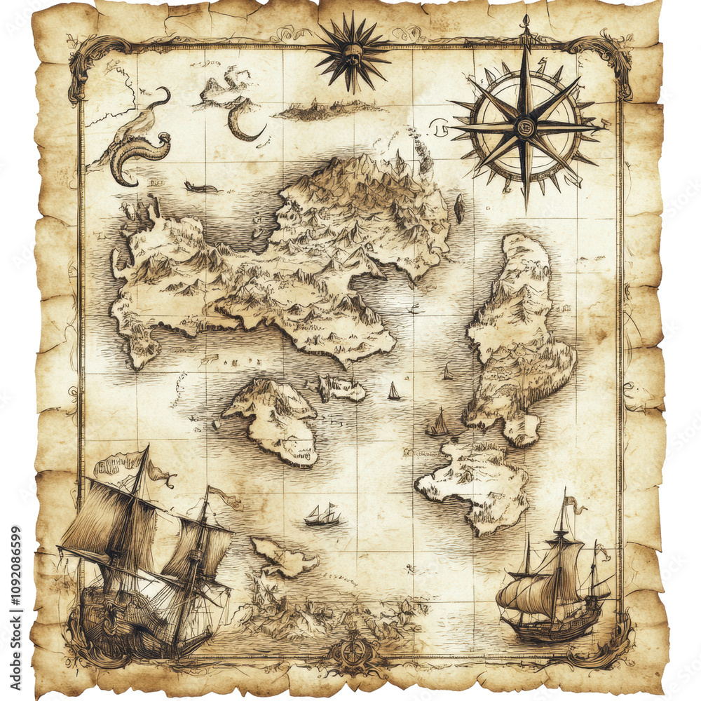 Vintage Treasure Map Old Texture l Pirate Map Torn Paper Design ...