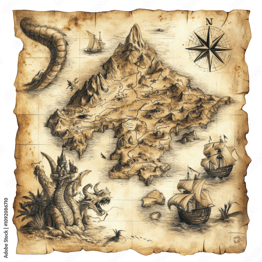 Vintage Treasure Map Old Texture l Pirate Map Torn Paper Design ...