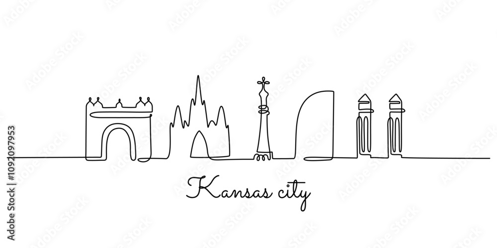 Kansas City’s famous landmarks in one line drawing. Simple vector for ...