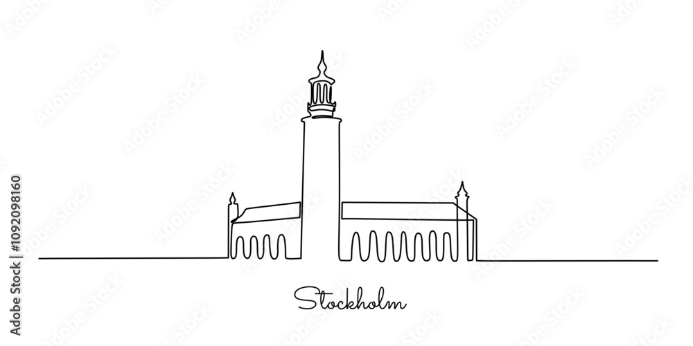 Stockholm’s famous landmarks in a one line drawing. Simple vector ...