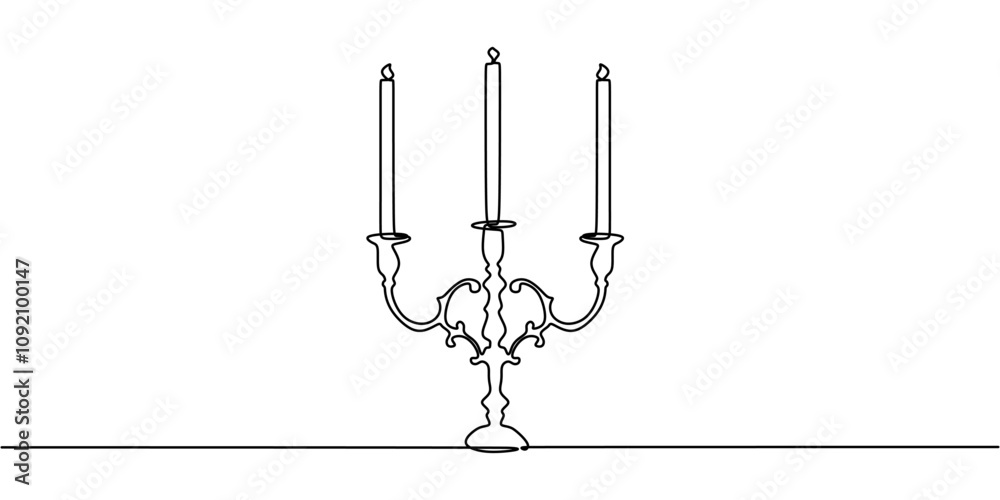 Minimalist One Line Drawing of a Three-Candle Candelabra. Symbolizing ...