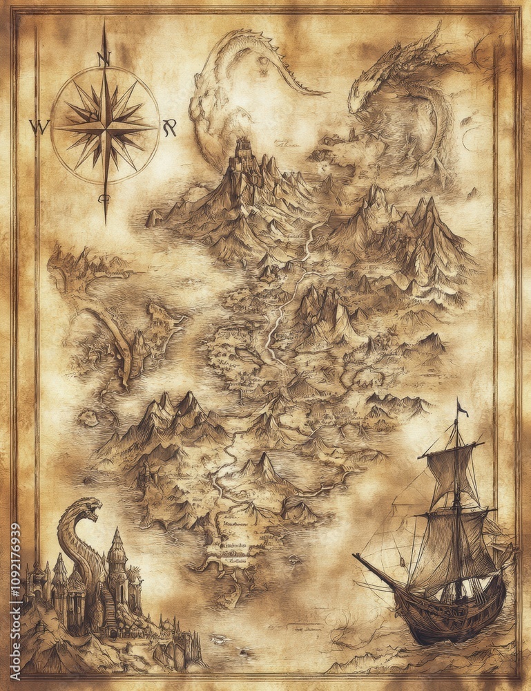 Vintage Treasure Map Old Paper Texture l Distressed Texture Pirate Map ...