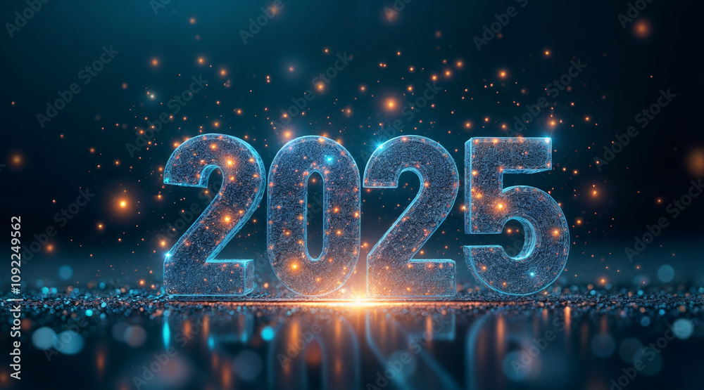 Symbolize the transition from 2024 to 2025 with a 'loading' effect ...