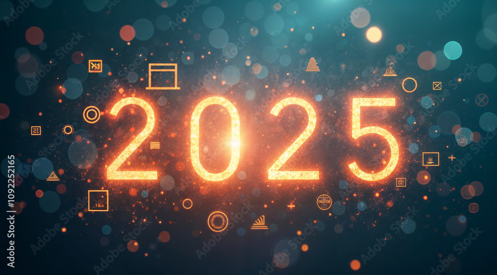 Symbolize the transition from 2024 to 2025 with a 'loading' effect ...