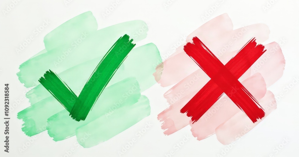 Colorful Green Check Mark and Red Cross Mark on White Background for Decision Making Stock ...