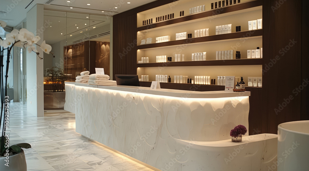 Spa and wellness center check in desk, reception desk, white cut in ...