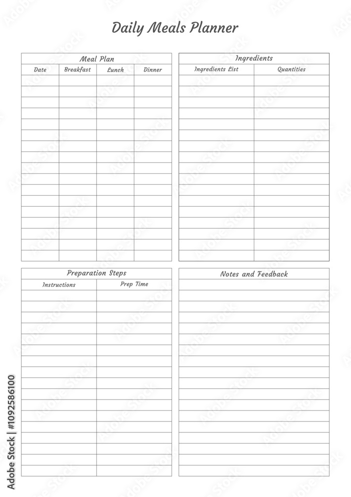 Comprehensive Meal Planning Sheets for Weekly, Monthly, and Daily Meal ...