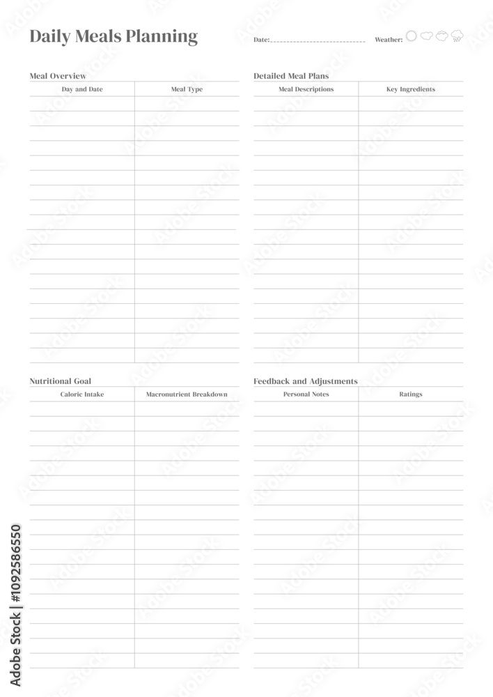 Comprehensive Meal Planning Sheets for Weekly, Monthly, and Daily Meal ...