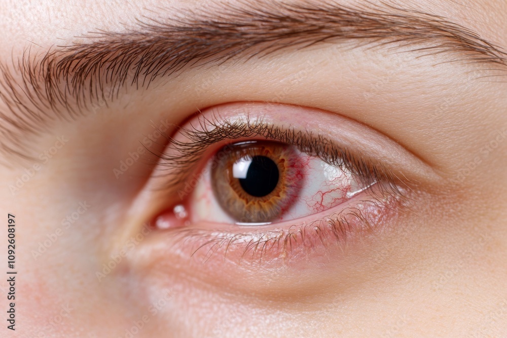 Human Eye with Conjunctivitis extreme close up. Closeup irritated ...