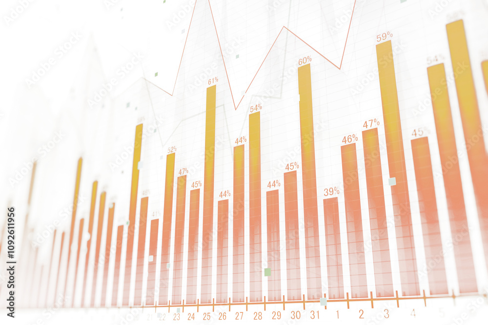 Illustration Stock Bar chart with orange and yellow bars and a line ...