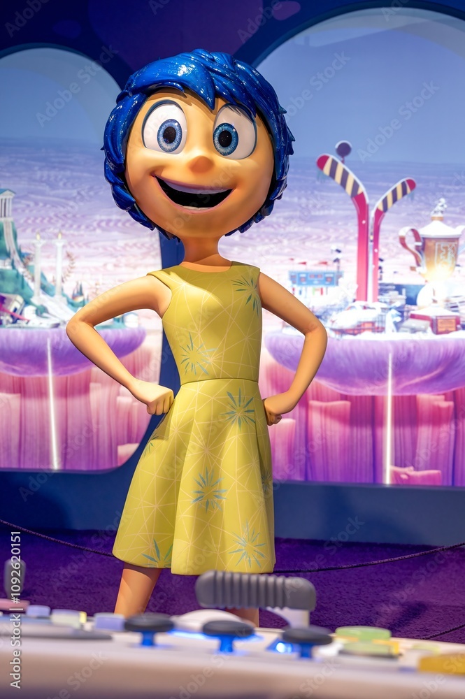 Madrid, Spain; 05-14-2024: Joy character from the Pixar movie Inside ...