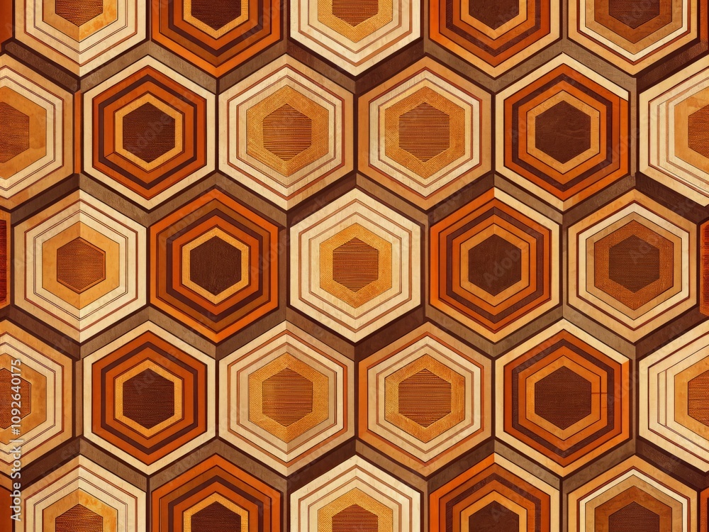 Retro Striped Hexagons Pattern - 50s 60s 70s Inspired Abstract Background for Textile Print ...