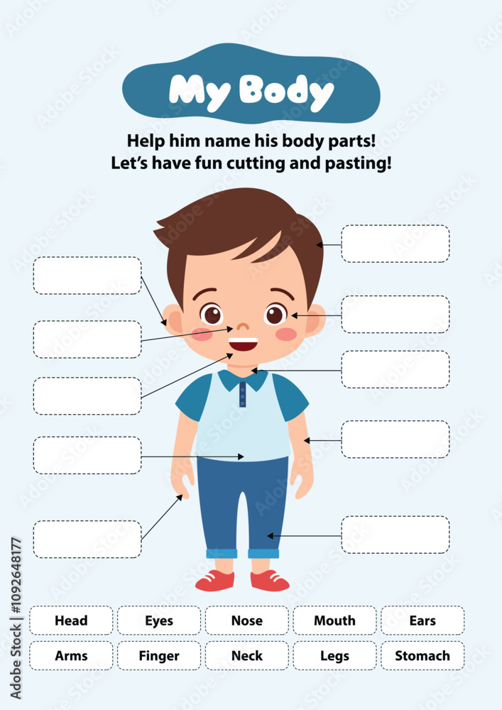 cut and paste My Body, human body parts diagram on cute cartoon boy ...