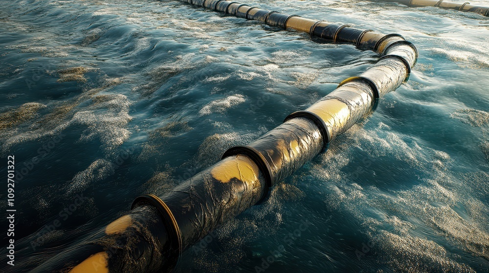 Oil Spill Management Concept, Rows of Floating Containment Booms in ...