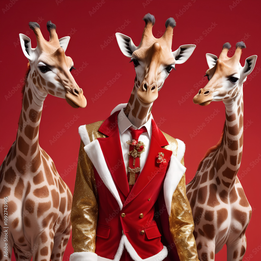 Qvadrobics three giraffe men in Santa Claus costume, whole whole season ...
