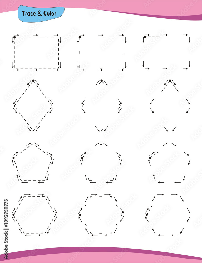 Preschool worksheet, drawing basic shapes, enhance fine motor skills ...