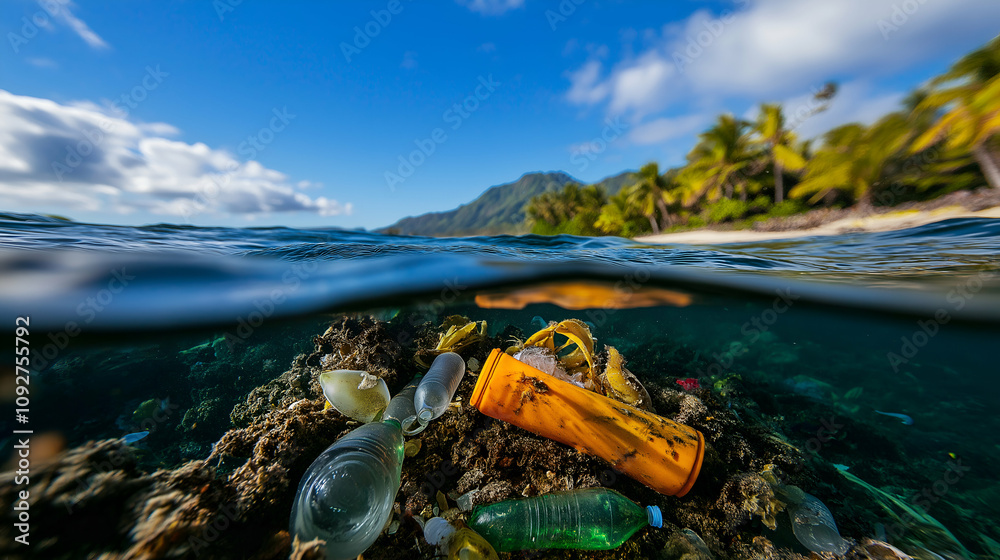 Plastic pollution is threatening a coral reef near a tropical island ...