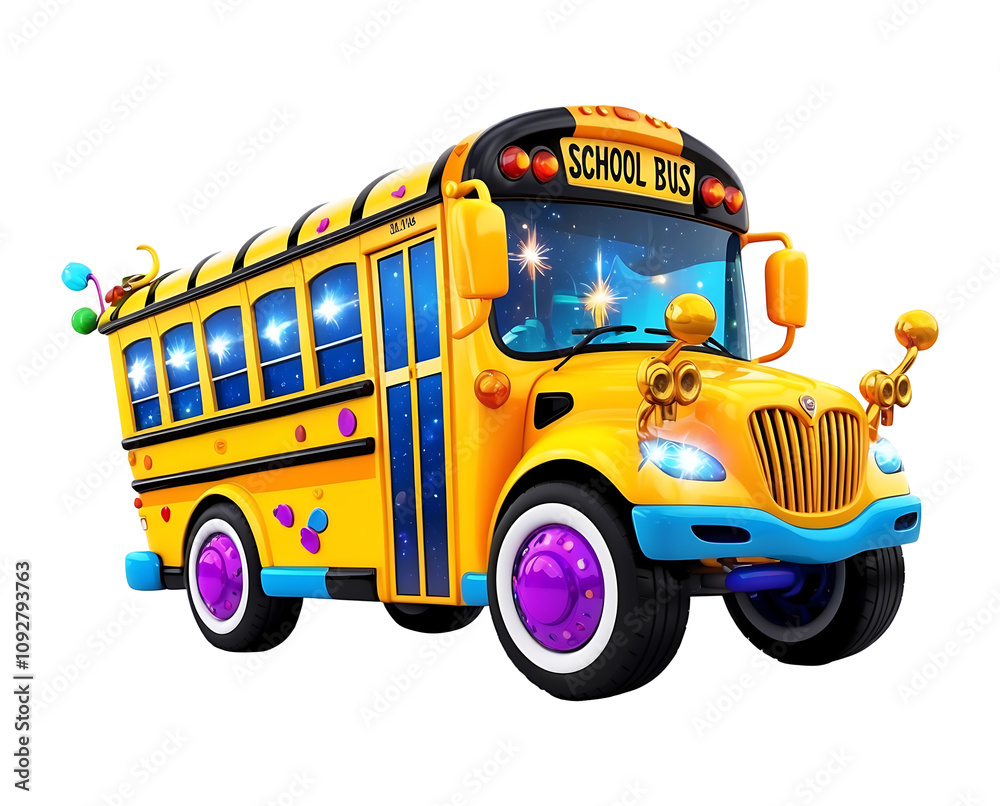 3D Cartoon Illustration of a Whimsical Magical School Bus with Vibrant ...