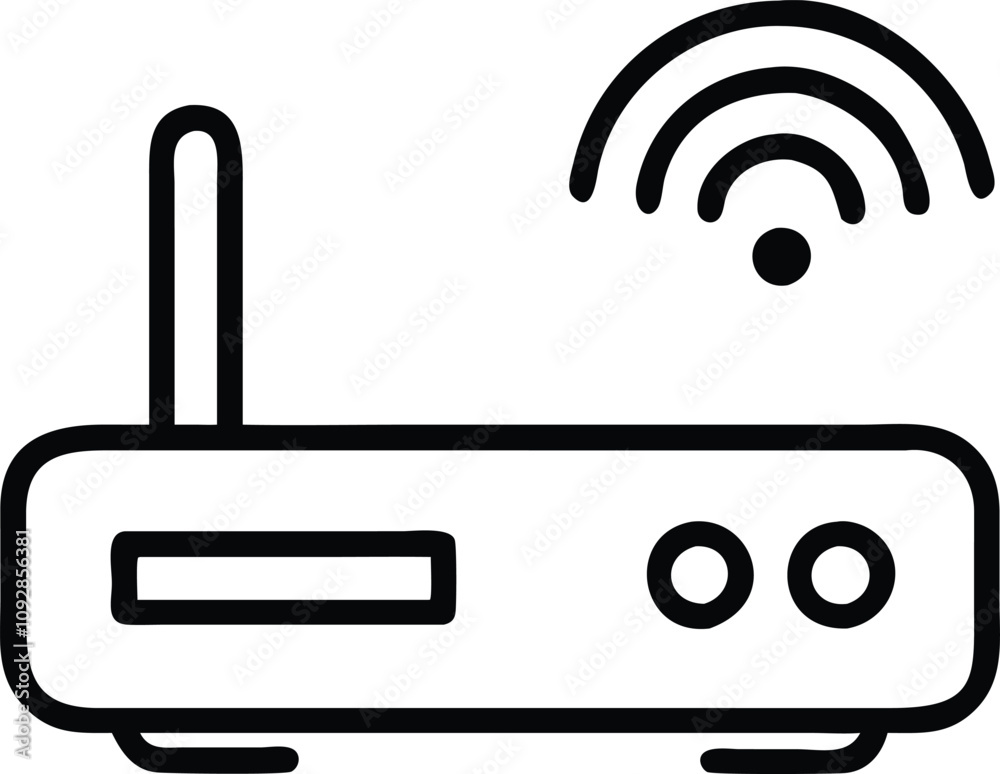 Wi-Fi router icon with signal waves, Black outline illustration of a ...