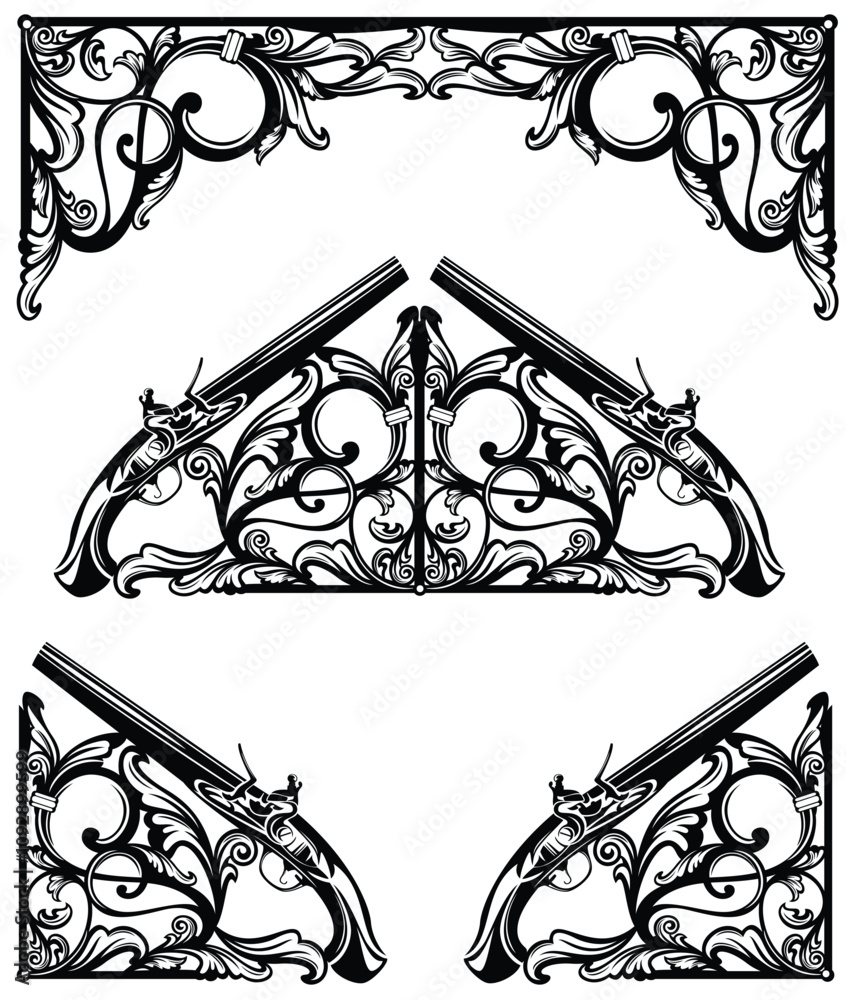 antique style page corner decor elements with plant leaves and dueling ...