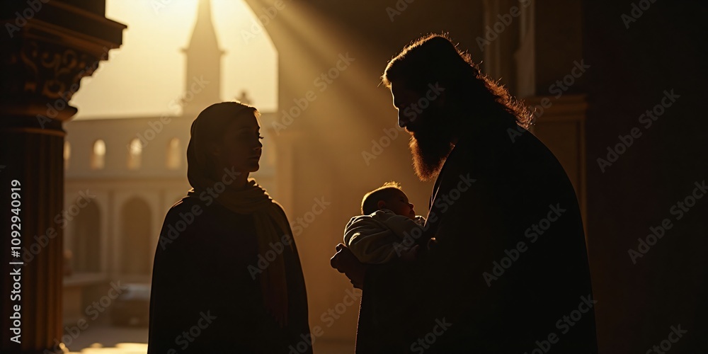 Presentation of Jesus at the Temple, Simeon holding the baby Jesus with ...