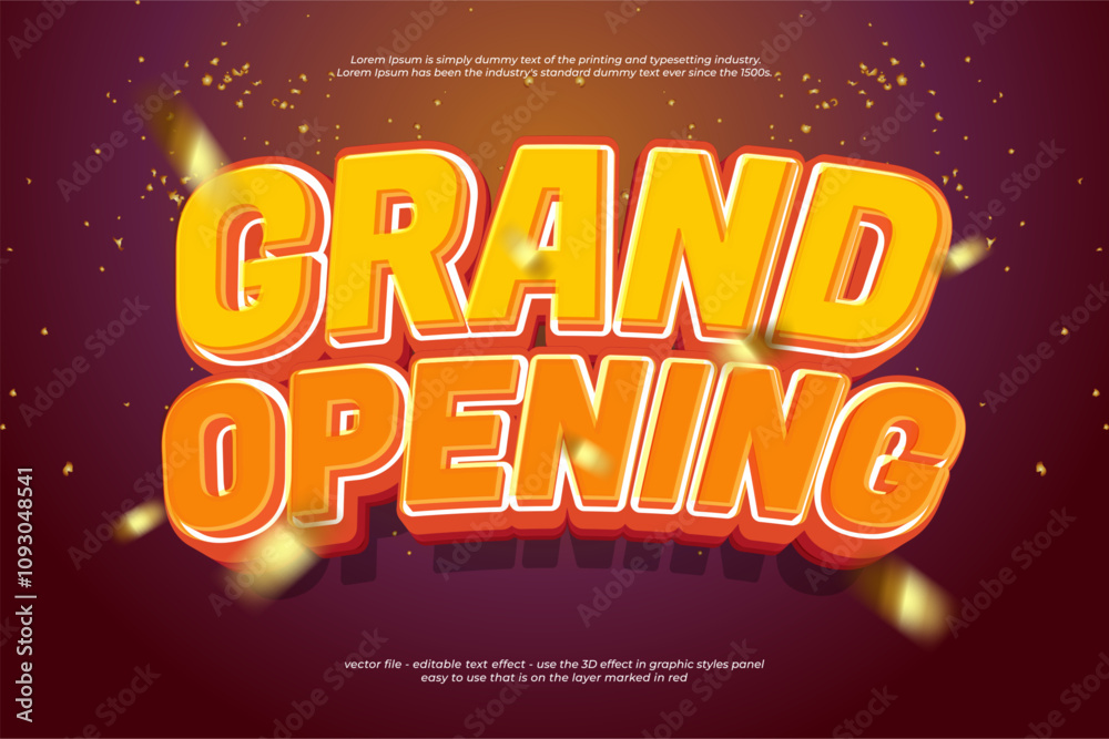 Editable grand opening 3D text effect template with bold yellow writing ...